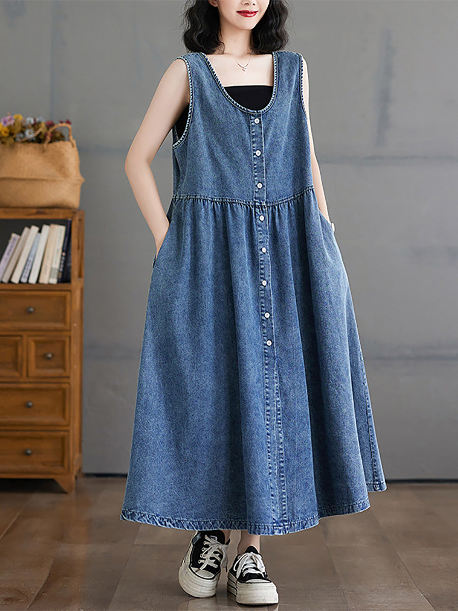 Women Casual Summer Denim A-Shape Loose Vest Dress FD054 – AdaChicFashion Shop