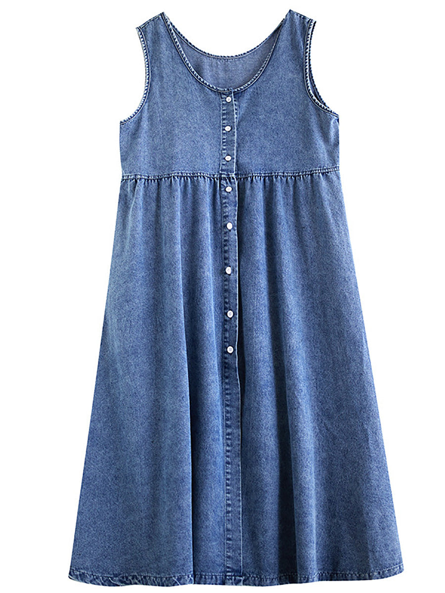 Women Casual Summer Denim A-Shape Loose Vest Dress FD054 ...