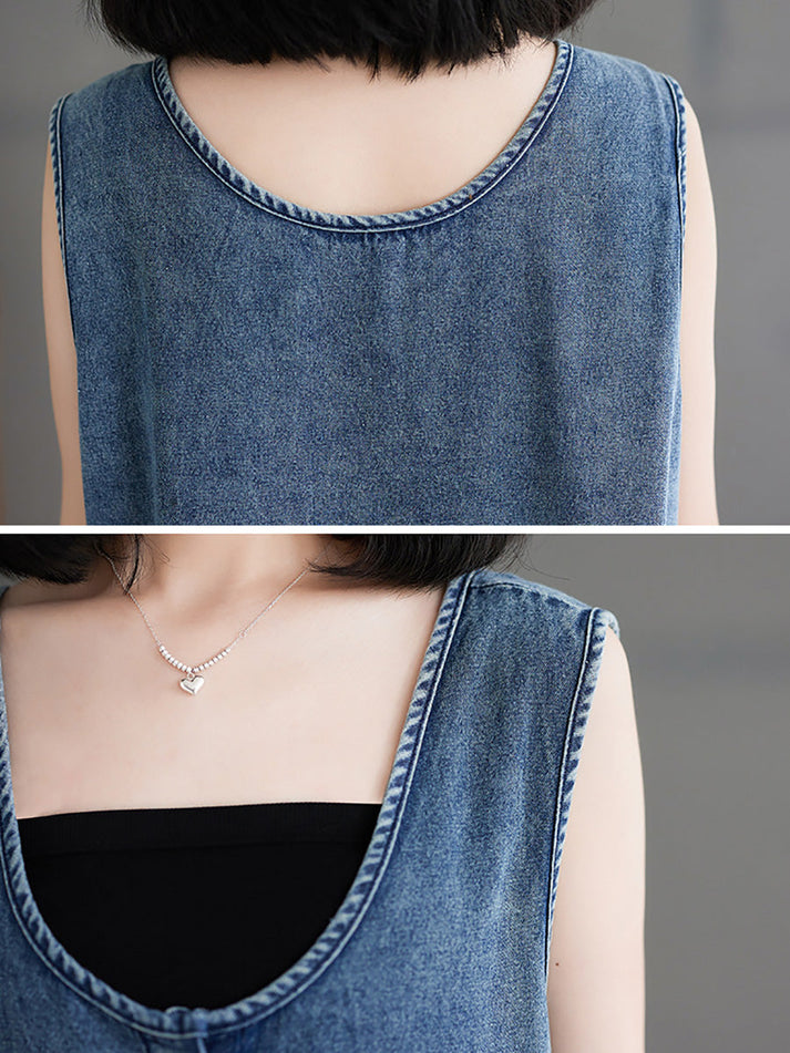 Women Casual Summer Denim A-Shape Loose Vest Dress FD054 ...